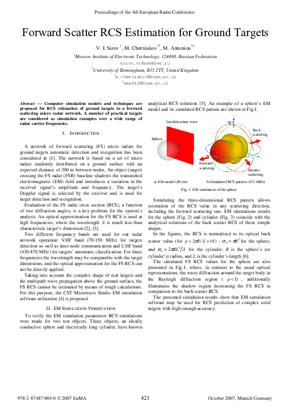 (PDF) Forward scatter RCS estimation for ground targets