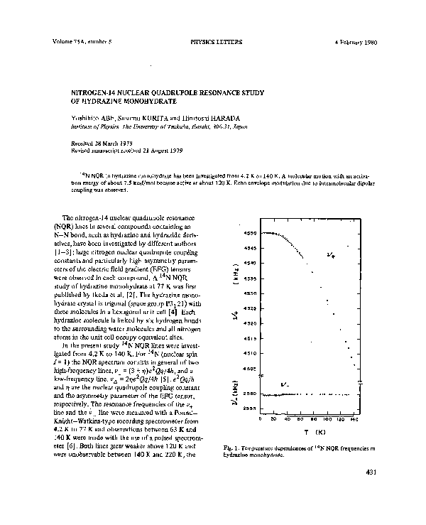 (PDF) Nitrogen-14 nuclear quadrupole resonance study of hydrazine ...