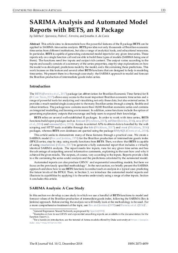 (PDF) SARIMA Analysis and Automated Model Reports with BETS, an R Package