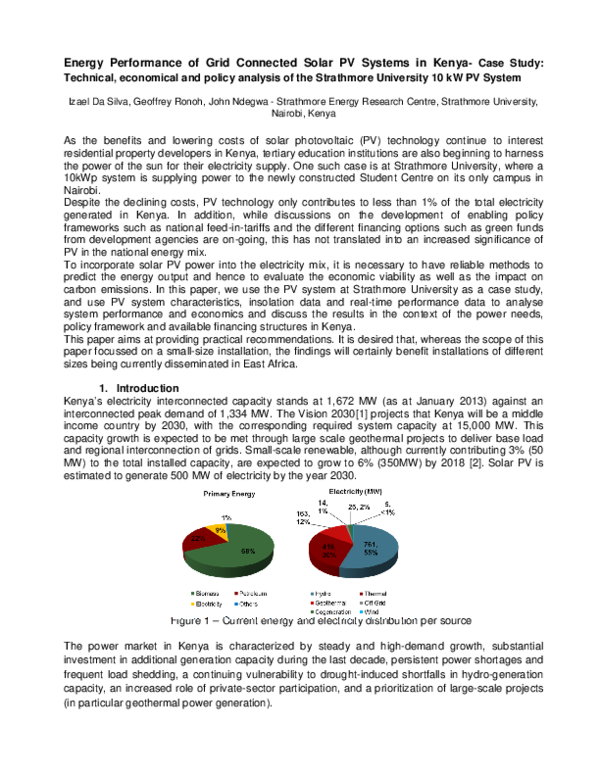 (PDF) Energy performance of grid connected solar PV systems in Kenya ...
