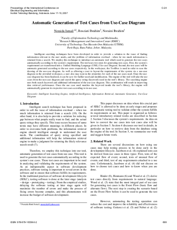 (PDF) Automatic Generation of Test Cases from Use-Case Diagram