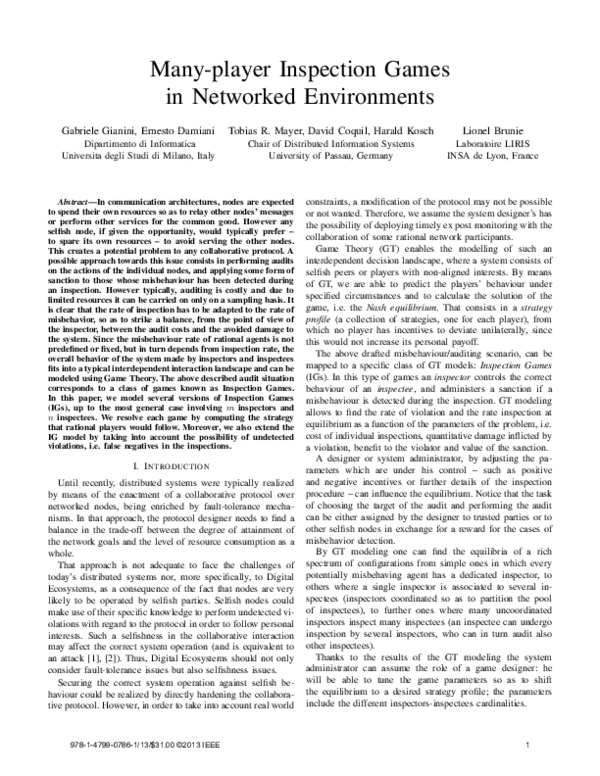 (PDF) Determining all Nash equilibria in a (bi-linear) inspection game ...
