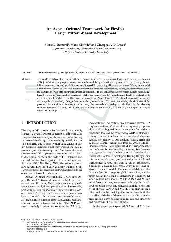 Pdf Aspect Oriented Framework For Design Patterns