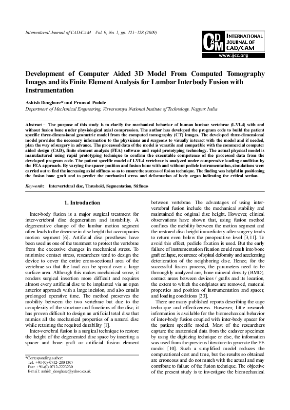 Pdf Development Of Computer Aided 3d Model From Computed Tomography Images And Its Finite