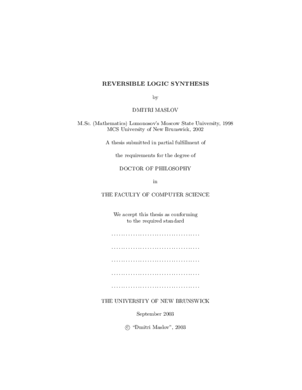 (PDF) Reversible Logic Synthesis | hari haran - Academia.edu