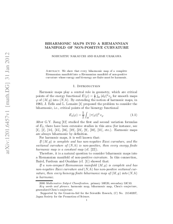 (PDF) Biharmonic maps into a Riemannian manifold of non-positive curvature