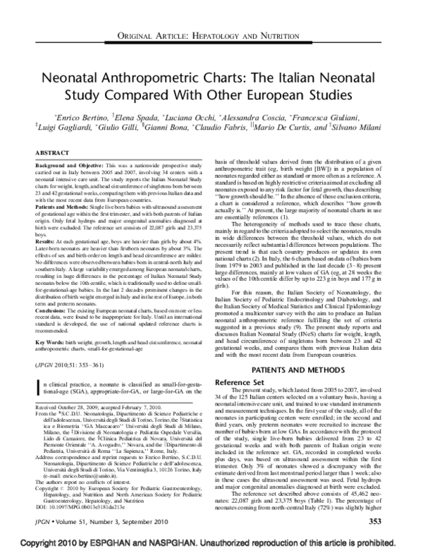 (PDF) Neonatal Anthropometric Charts: The Italian Neonatal Study ...