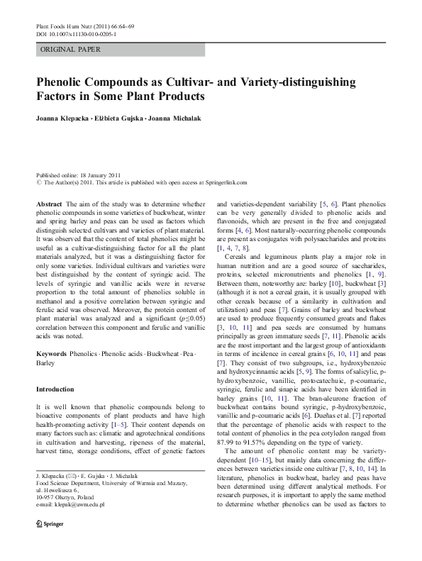 (PDF) Phenolic compounds as cultivar- and variety-distinguishing ...