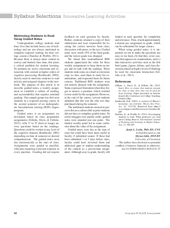 (PDF) Motivating Students to Read Using Guided Notes