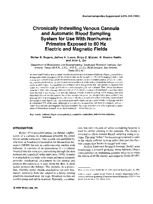 (PDF) Chronically indwelling venous cannula and automatic blood ...