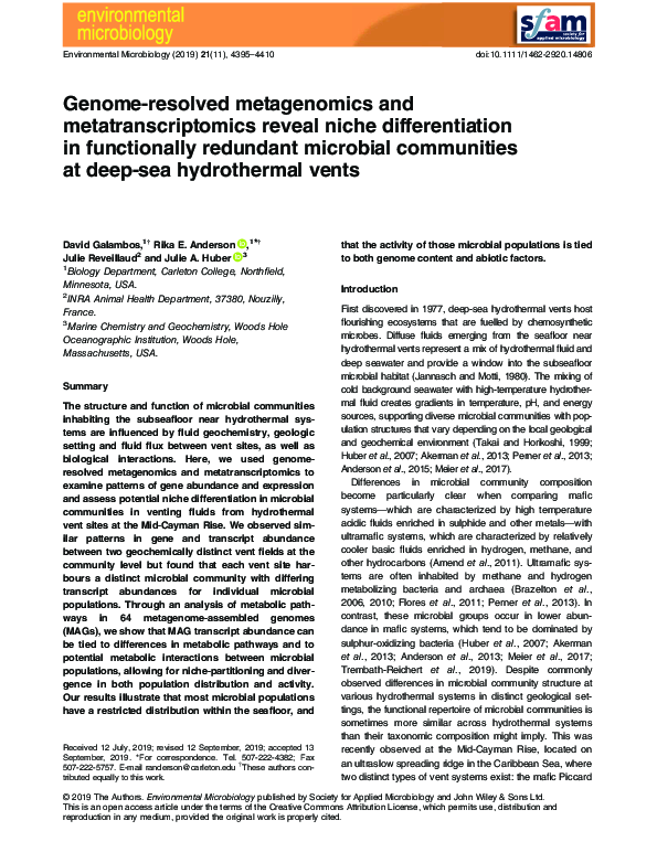 (PDF) Genome‐resolved metagenomics and metatranscriptomics reveal niche differentiation in ...