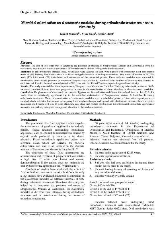 (PDF) Microbial colonisation on elastomeric modules during orthodontic ...