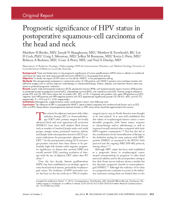 (PDF) Prognostic significance of HPV status in postoperative squamous-cell carcinoma of the head ...