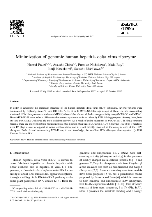 (PDF) Minimization of genomic human hepatitis delta virus ribozyme