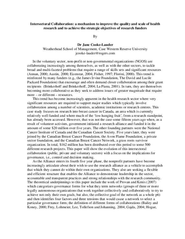 (PDF) Intersectoral Collaboration: a mechanism to improve the quality ...