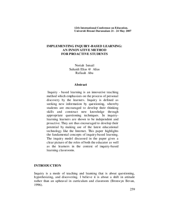 (PDF) Implementing Inquiry-Based Learning: An Innovative Method For ...