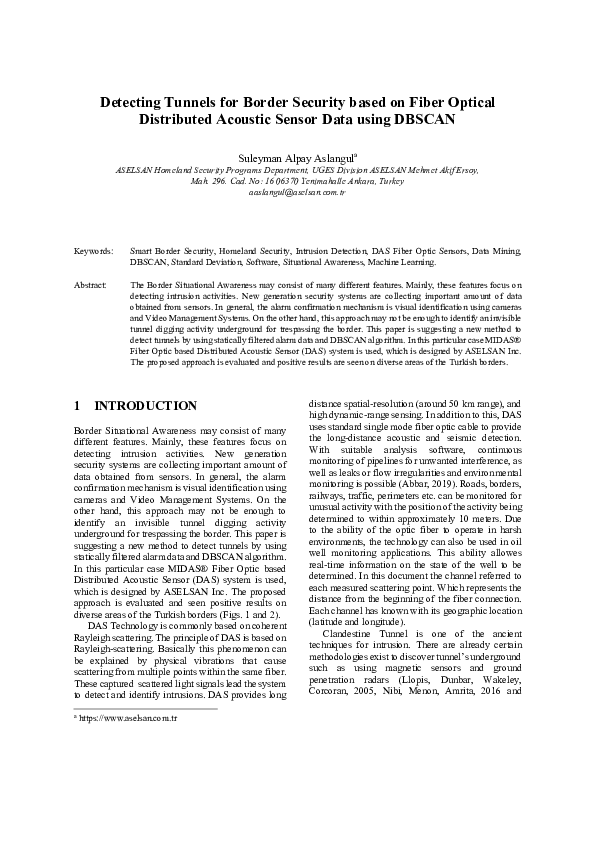 (PDF) Detecting Tunnels for Border Security based on Fiber Optical Distributed Acoustic Sensor ...