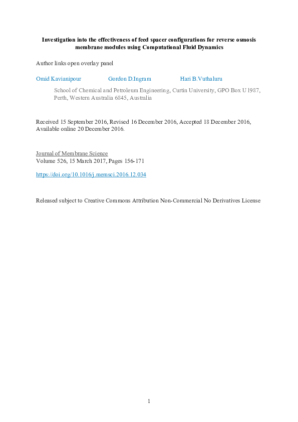 Pdf Investigation Into The Effectiveness Of Feed Spacer Configurations For Reverse Osmosis
