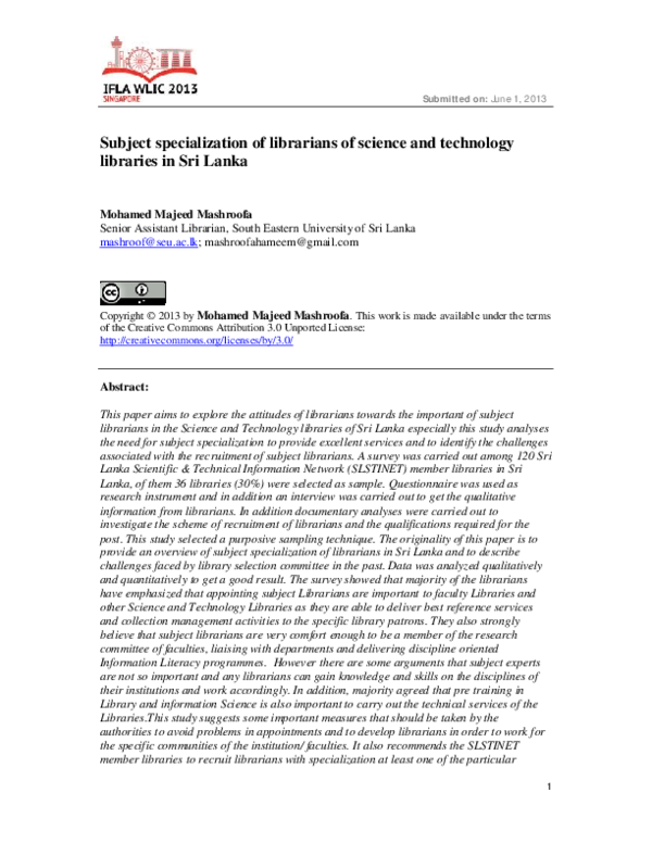 (PDF) Subject Specialization of Librarians of Science and Technology ...