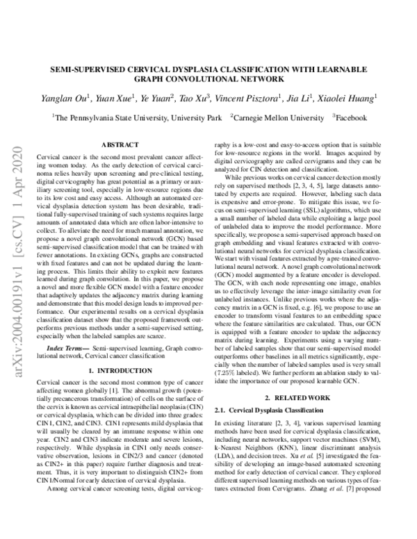 (PDF) Semi-Supervised Cervical Dysplasia Classification with Learnable Graph Convolutional Network