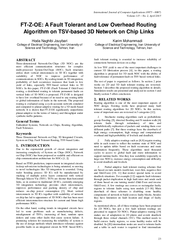 (PDF) Fault Tolerant Routing in 3D NoCs