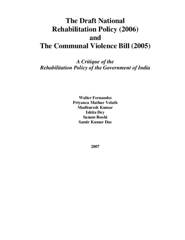 (PDF) The Draft National Rehabilitation Policy (2006) and The Communal ...