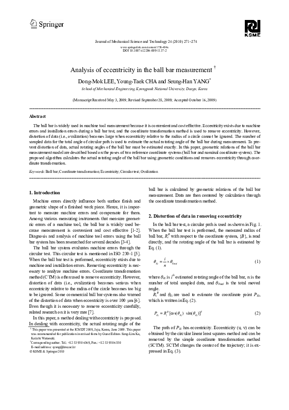 (PDF) Analysis of eccentricity in the ball bar measurement