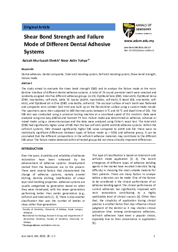 (PDF) Shear Bond Strength and Failure Mode of Different Dental Adhesive ...