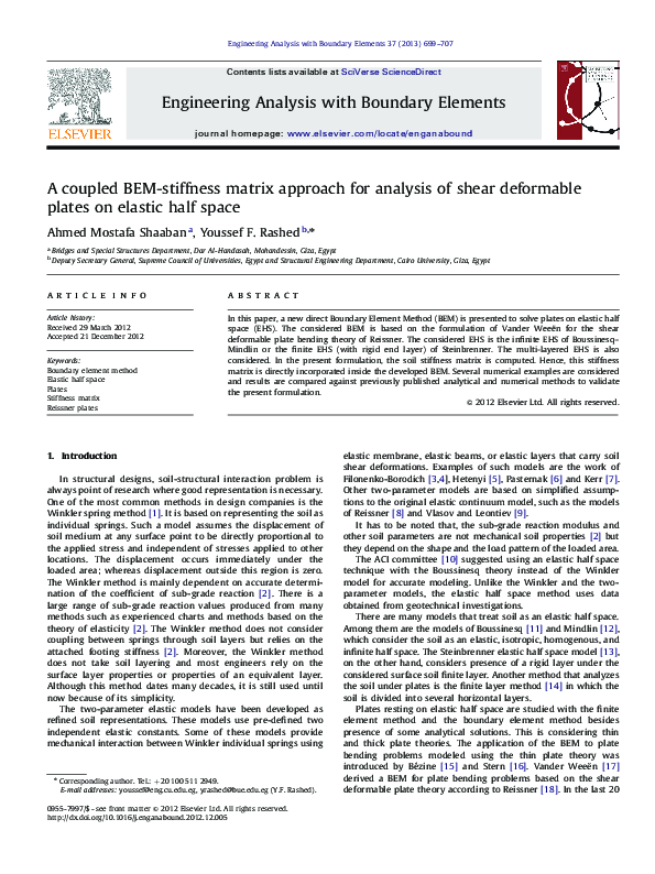 (PDF) A coupled BEM-stiffness matrix approach for analysis of shear ...