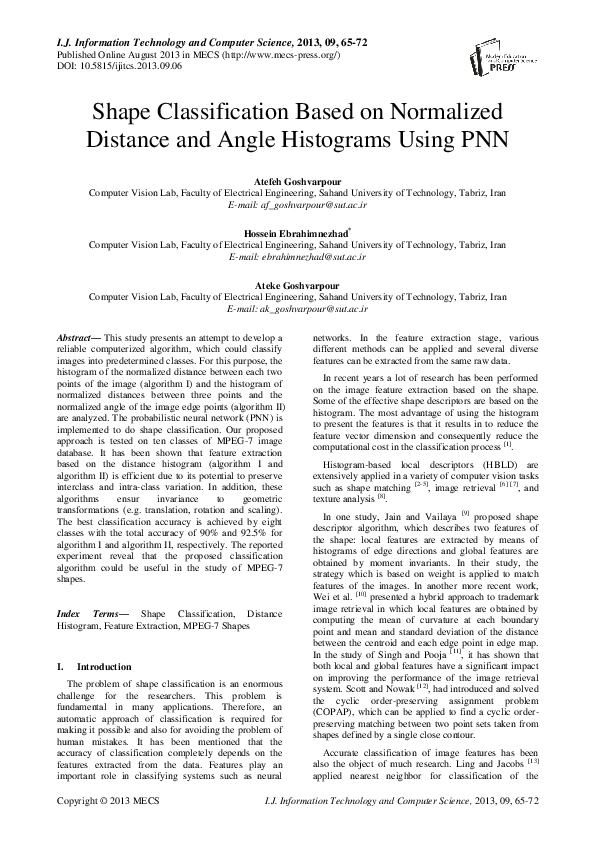(PDF) Shape Classification Based on Normalized Distance and Angle ...