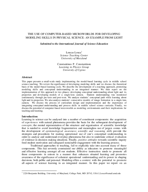 (PDF) The Use of Computer-Based Microworlds for Developing Modeling ...