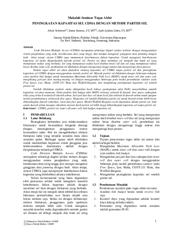 (PDF) Peningkatan Kapasitas Sel CDMA Dengan Metode Partisi Sel