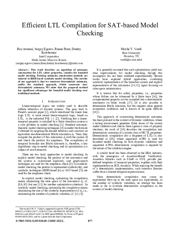 (PDF) Efficient LTL compilation for SAT-based model checking