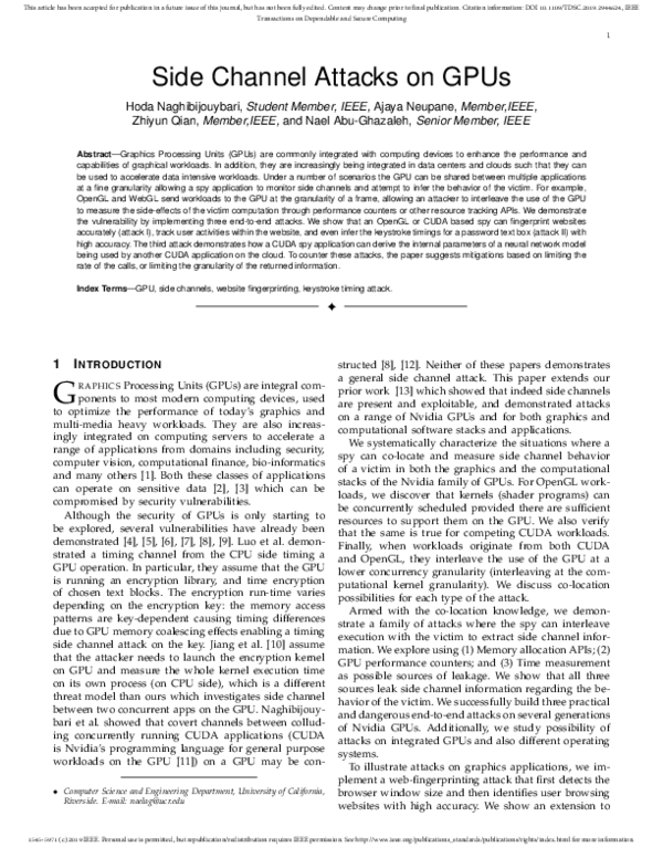 (PDF) Side Channel Attacks on GPUs