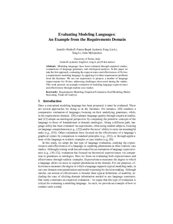 (PDF) Evaluating Modeling Languages: An Example from the Requirements Domain