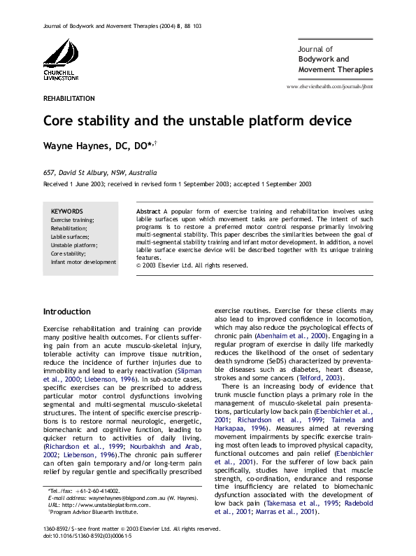 (PDF) Core stability and the unstable platform device