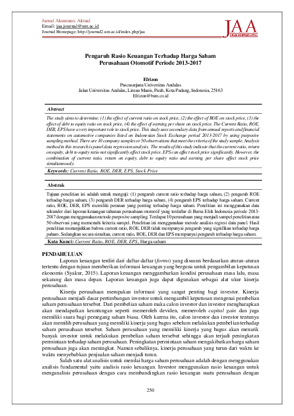 (PDF) Pengaruh Rasio Keuangan Terhadap HargaSaham Pada Perusahaan Manufaktur YangTerdapat Di ...