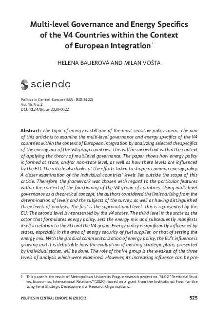 (PDF) Multi-level Governance and Energy Specifics of the V4 Countries ...