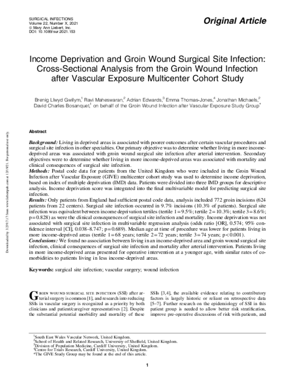 (PDF) Income Deprivation and Groin Wound Surgical Site Infection: Cross ...
