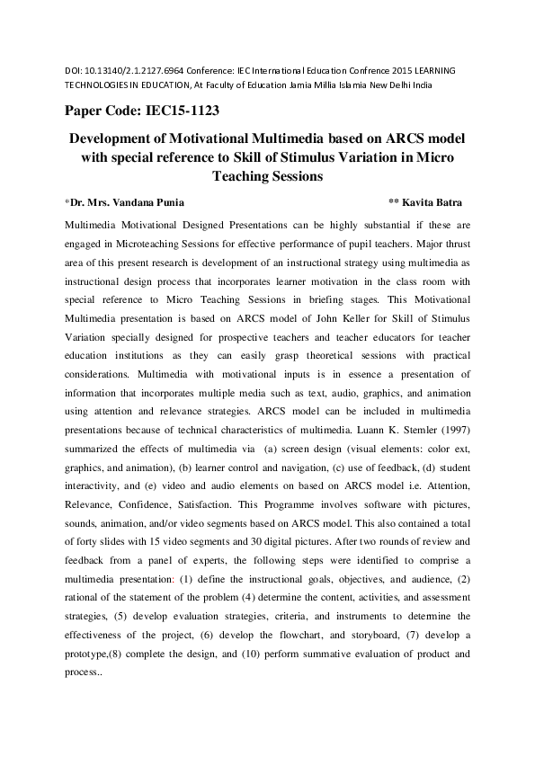 (PDF) Development of Motivational Multimedia based on ARCS model with ...