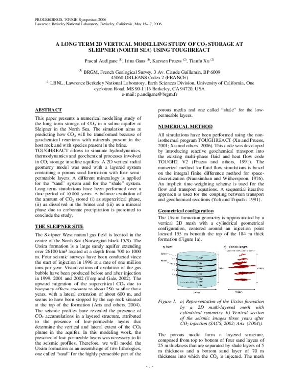 (PDF) A Long Term 2D Vertical Modelling Study of CO2 Storage at Sleipner (North Sea) Using ...