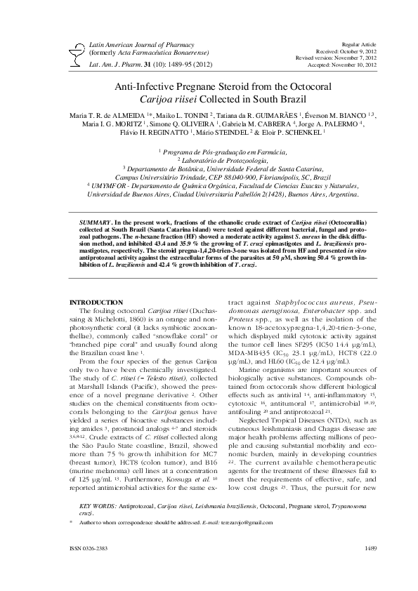 (PDF) Anti-infective pregnane steroid from the octocoral Carijoa riisei ...