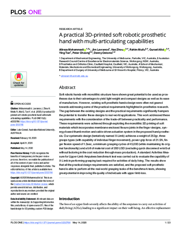 (PDF) A practical 3D-printed soft robotic prosthetic hand with multi ...