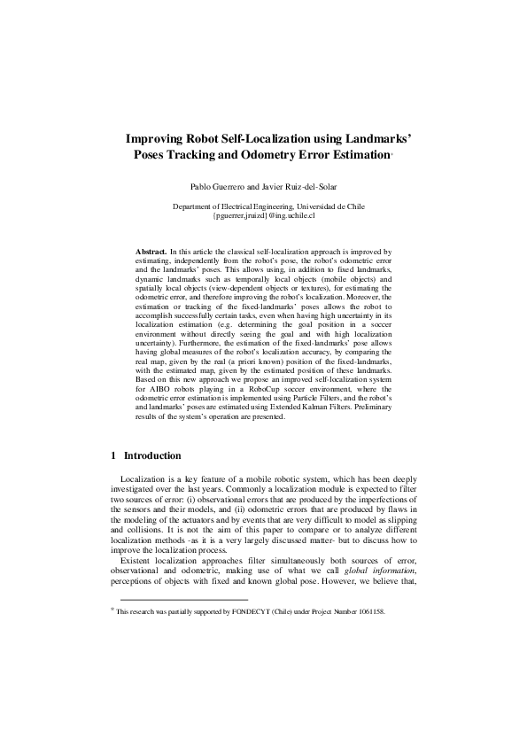 Improving Robot Self Localization Using Landmarks Poses Tracking And Odometry Error Estimation