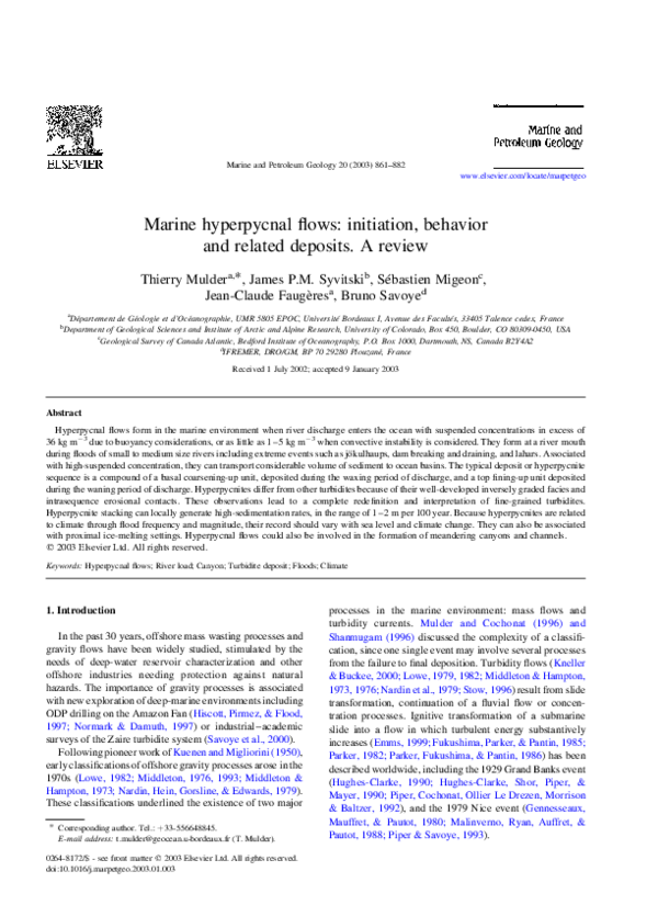 (PDF) Marine hyperpycnal flows: initiation, behavior and related deposits. A review