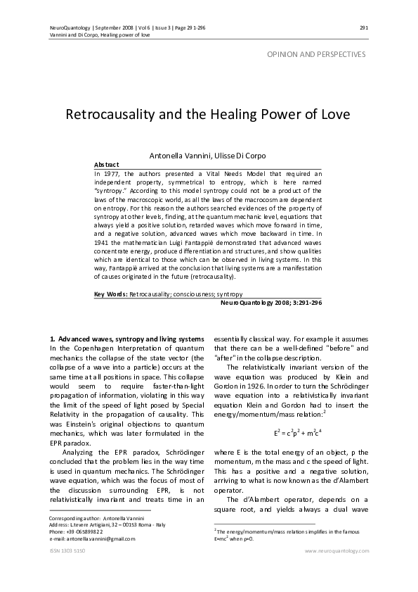 (PDF) Retrocausality and the Healing Power of Love