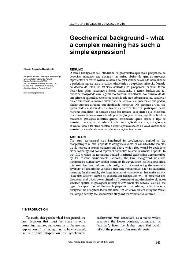 (PDF) Geochemical background - what a complex meaning has such a simple ...