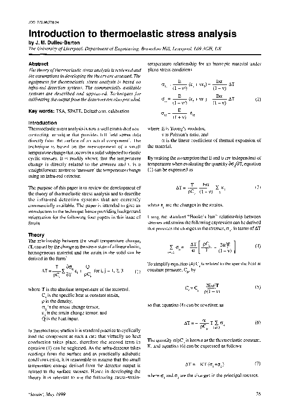 (PDF) Introduction to thermoelastic stress analysis
