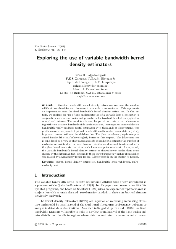 (PDF) Exploring the Use of Variable Bandwidth Kernel Density Estimators