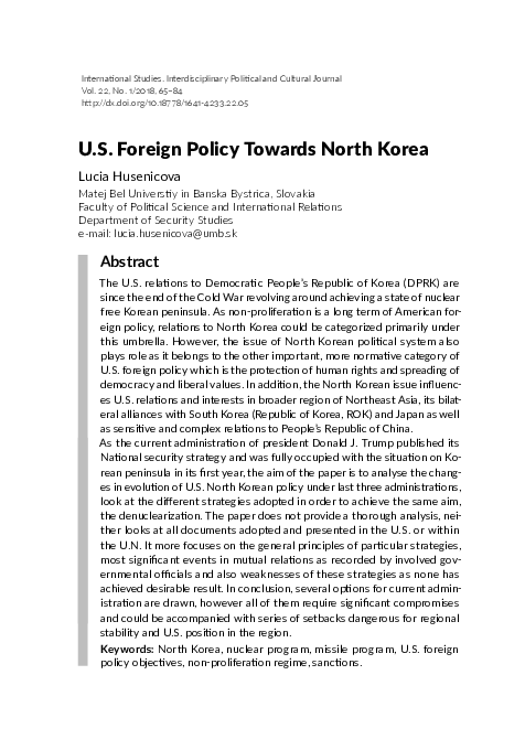 (PDF) U.S. Foreign Policy Towards North Korea